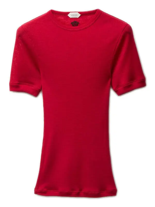 Versace Medusa Embroidered Short Sleeve Top - Red