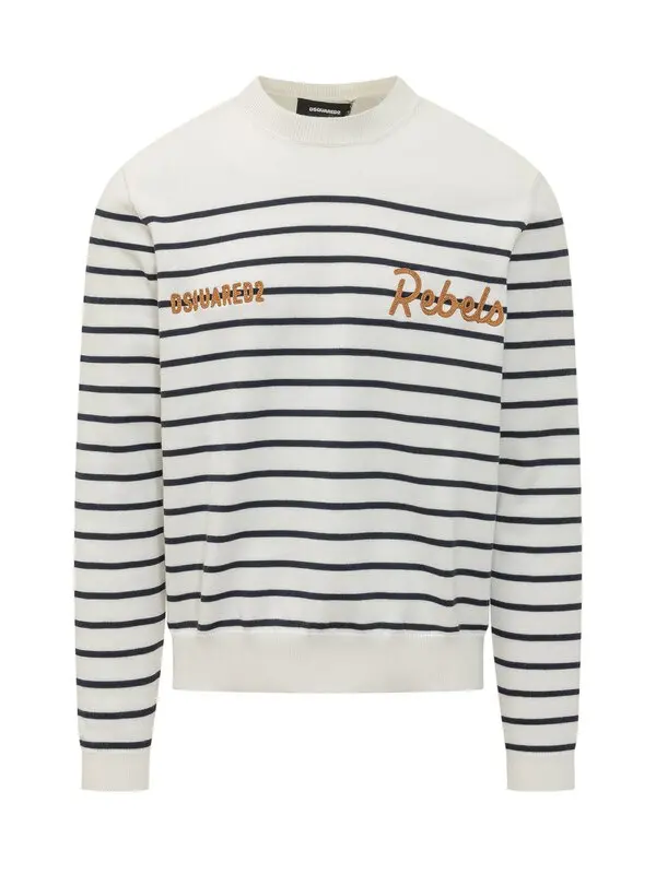 Dsquared2 Striped Embroidered Logo Knit Sweater - White Variant