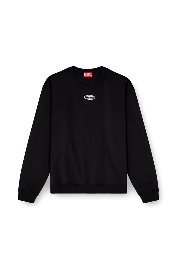 DIESEL® Ribbed Cotton Sweatshirt With Silver Logo - Nero