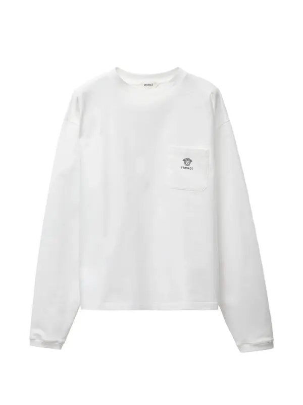 Versace Embroidered Logo Long Sleeve Tee Size - White