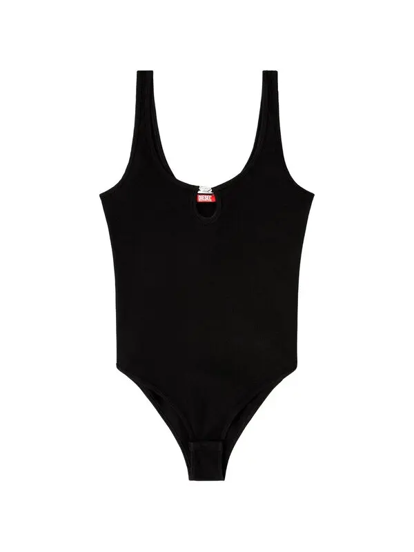 DIESEL® Ribbed Stretch Scoop Neck Cut-out Tail Top - Nero