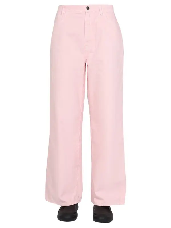 Raf Simons Wide Leg Cotton Denim Pants - Pink