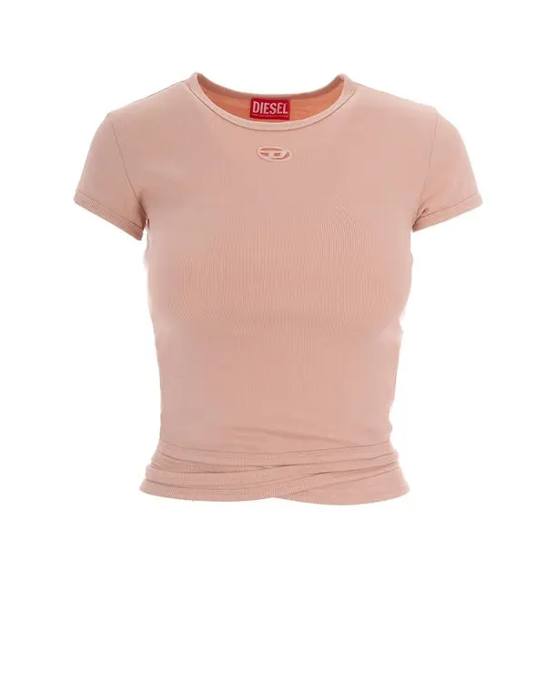 DIESEL® Ribbed Cotton Blend T-shirt With Logo Detail