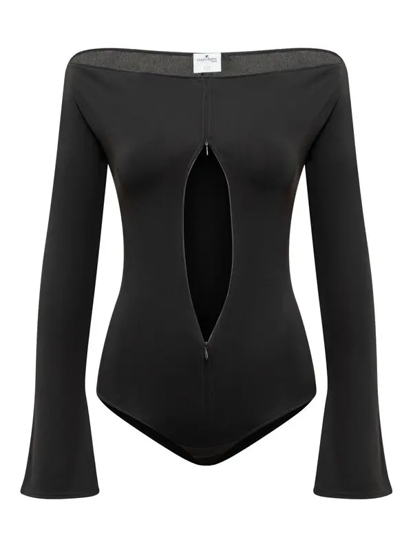 COURREGES Zip-up Mock Neck Jersey Top With Cut-out Detail - Black