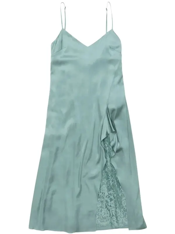 Acne Studios Satin Slip Dress With Lace Detail - Green