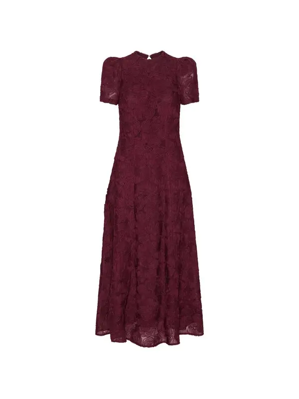 ROTATE BY BIRGER CHRISTENSEN Puffed Sleeve Round Neck Dress - Rosso