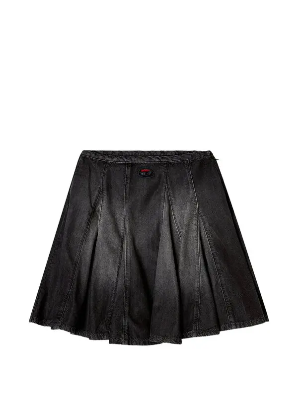 DIESEL® Pleated Denim Mini Skirt With Cut-out Logo Detail - Black