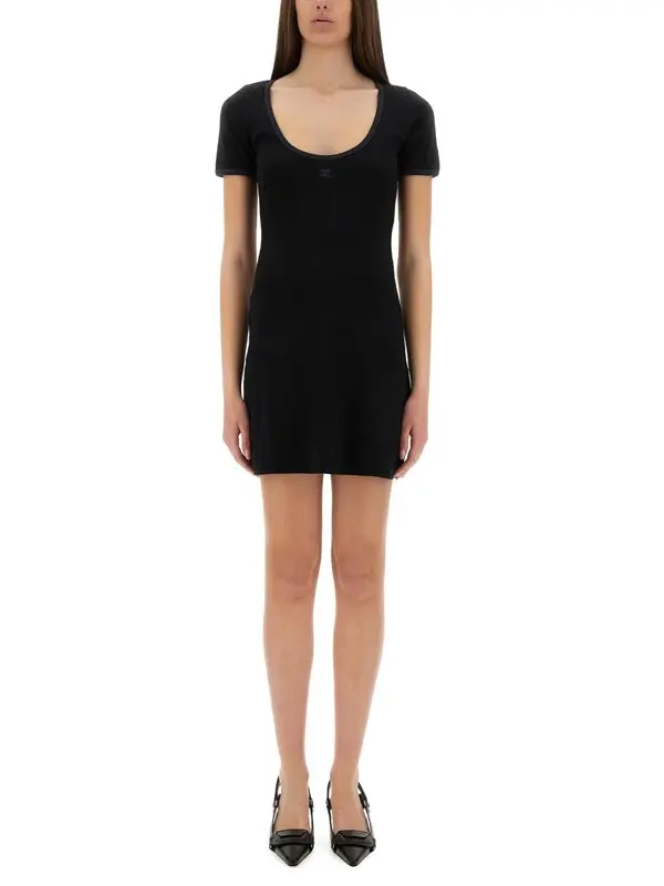 COURREGES Cotton Short Sleeves Mini Dress - Black