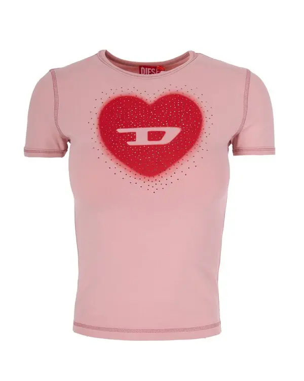 DIESEL® Ribbed Heart Graphic T-shirt - Rosa