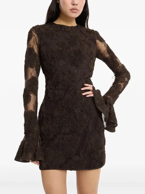 ROTATE BY BIRGER CHRISTENSEN Textured Floral Mini Dress - Marrone