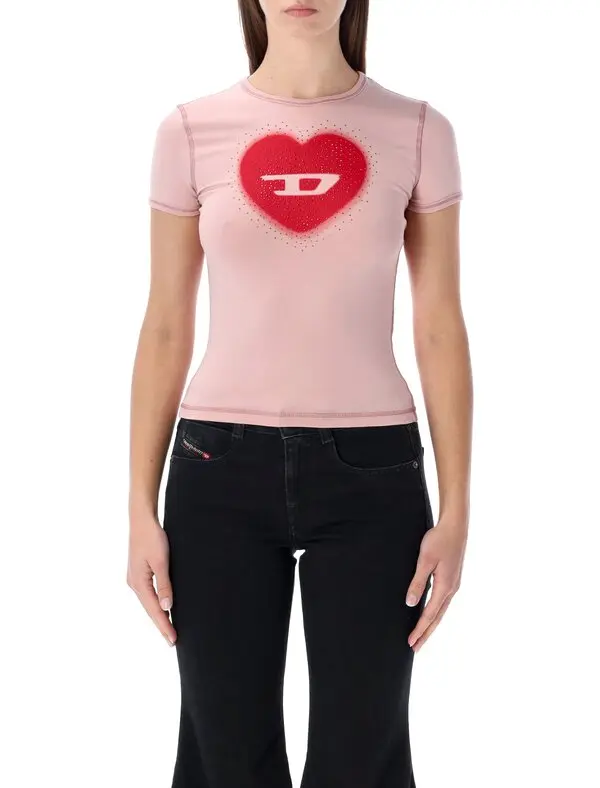 DIESEL® Fitted Heart Graphic T-shirt - Pink