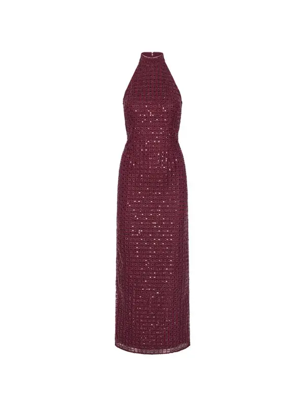 ROTATE BY BIRGER CHRISTENSEN Halterneck Sequined Mini Dress With Back Zip And Slit - Rosso