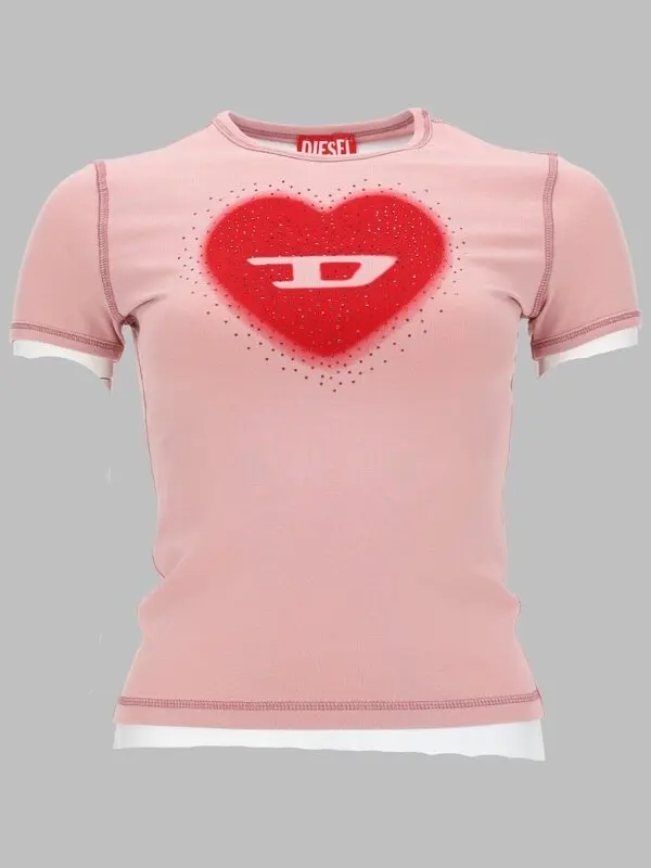 DIESEL® Slim Fit T-shirt With Heart Stamp And Studs