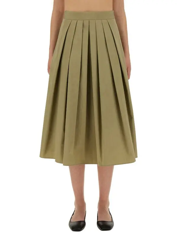 Aspesi Pleated Cotton Midi Skirt - Beige