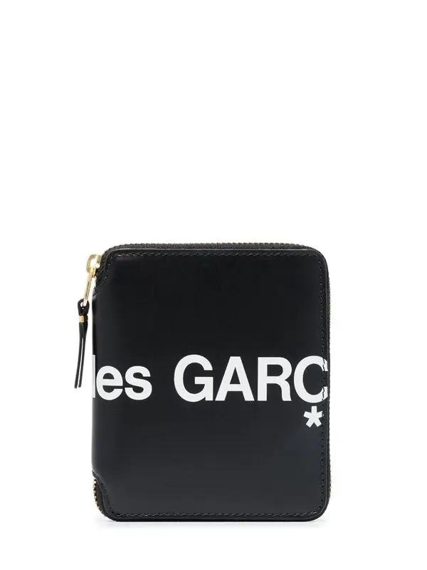 Comme Des Garçons Zip-around Leather Wallet With Logo - Black