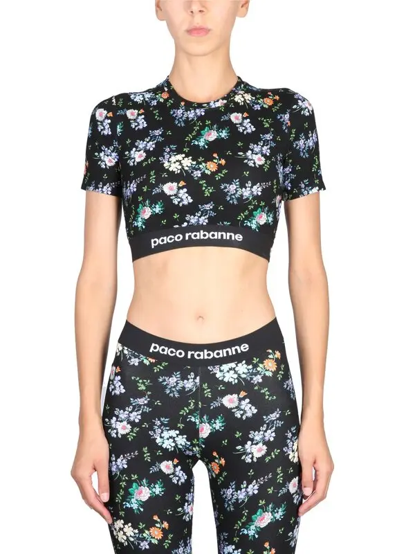 Rabanne Floral Print Cropped Top
