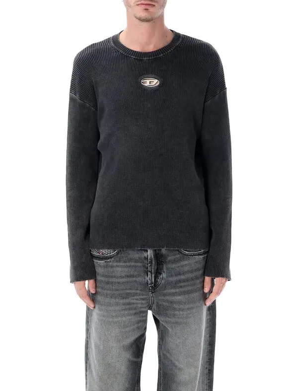 DIESEL® Ribbed Jumper With Oval D Plaque - Black