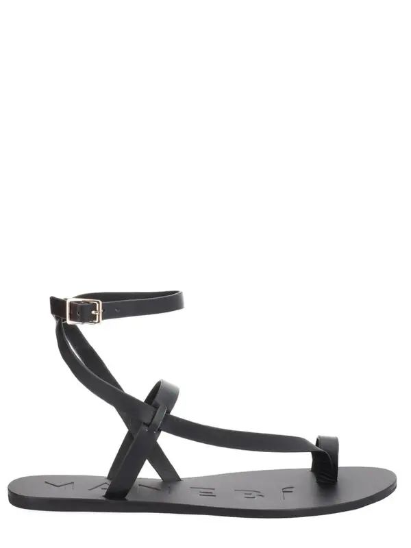 Manebí Flat Strappy Sandals With Adjustable Ankle Strap - Black