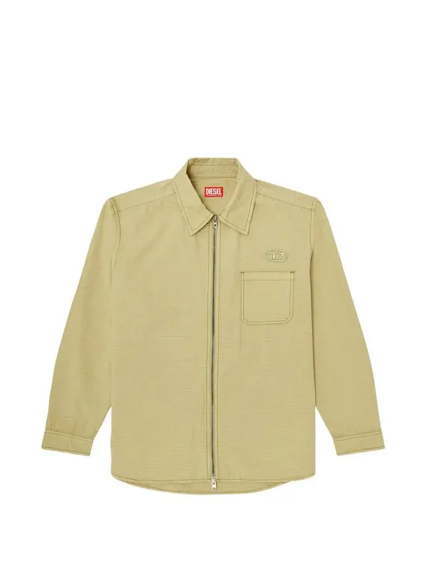DIESEL® Zip Front Shirt With Patch Pocket And Snap Cuffs Size