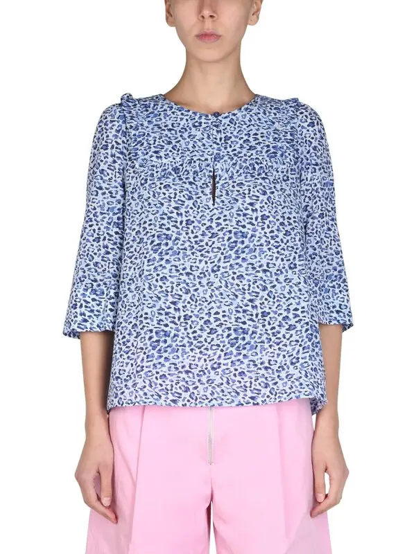 Baum Und Pferdgarten Blue Button Front Top - Azure