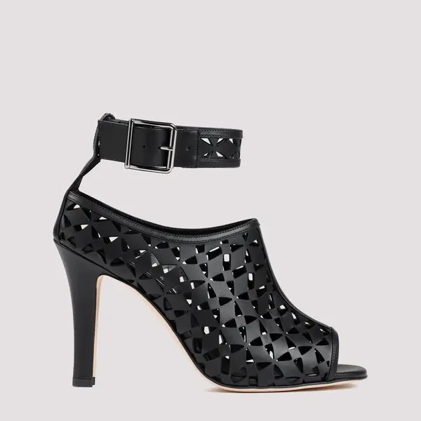 Manolo Blahnik Tingah Laser-cut Stiletto Pumps With Buckled Ankle Strap - Black