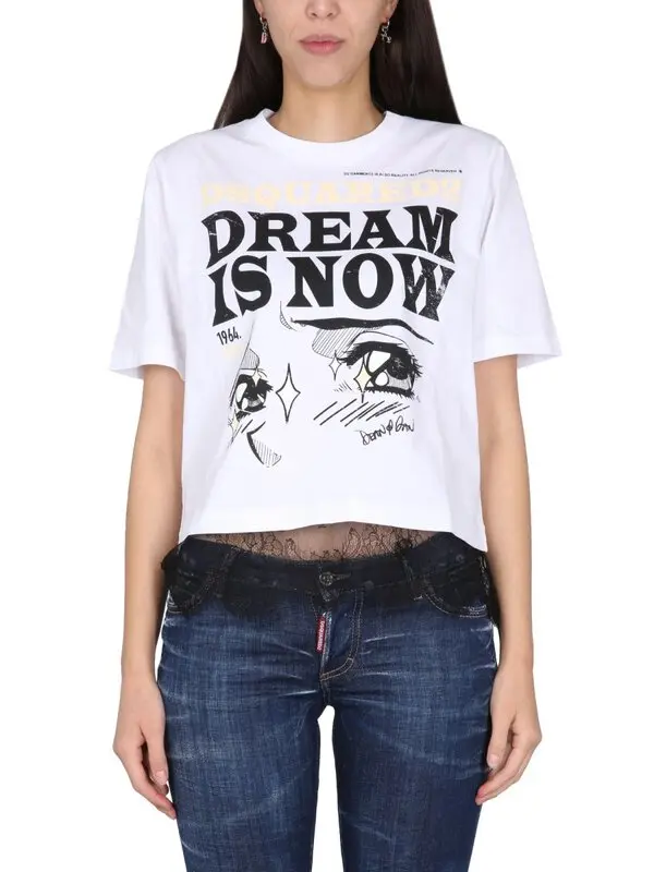 Dsquared2 Cropped Logo Graphic T-shirt - White