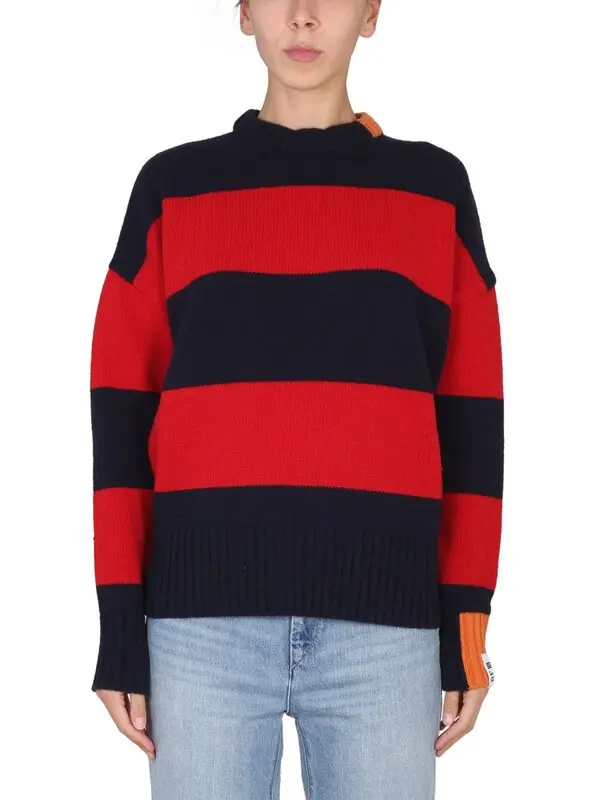 RIGHT FOR Striped Knit Rugby Shirt With Cross Neck And Ribbed Cuffs