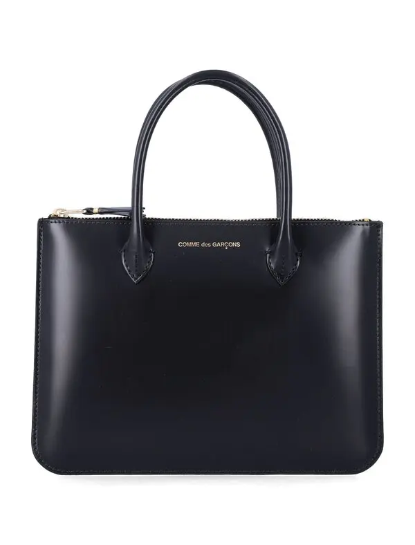 Comme Des Garçons Leather Wallet Bag With Handles - Black