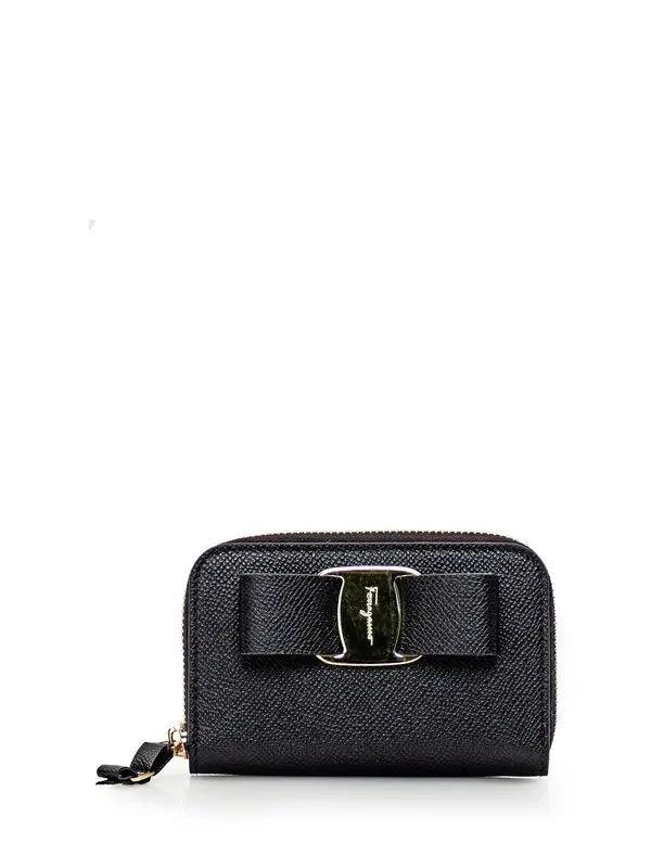 FERRAGAMO Mini Folded Card Holder With Elegant Bow - Nero