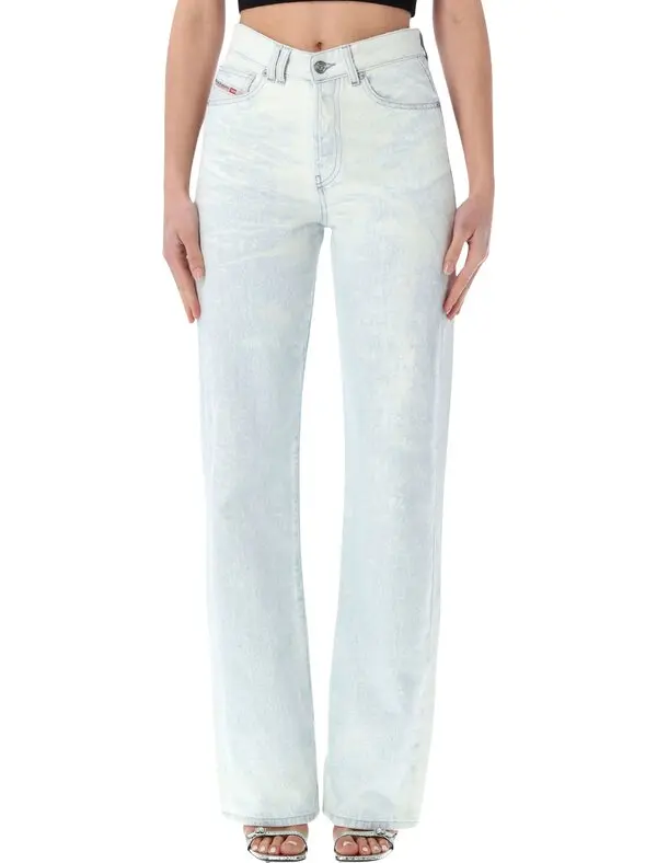 DIESEL® High Waist Straight Leg Jeans With V-front Detailing - Blue