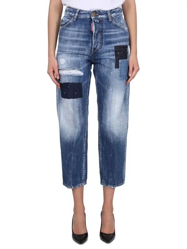 Dsquared2 Multicolor Waved Stripes Patchwork Denim Jeans - Blue