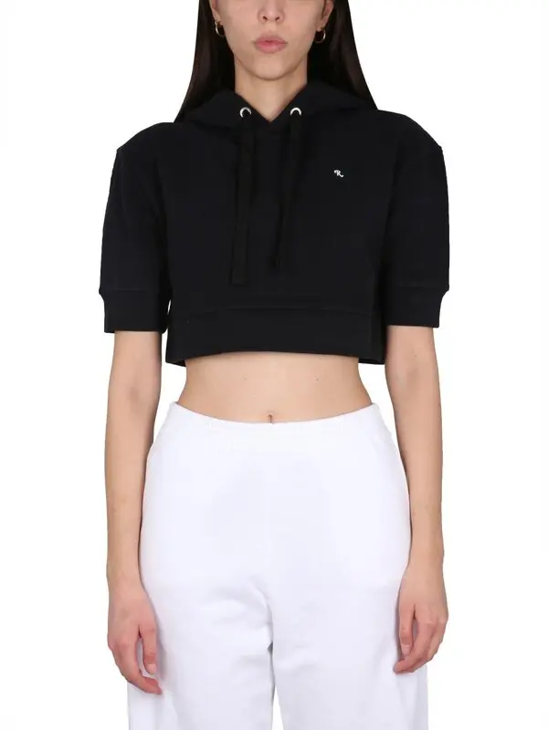 Raf Simons Cropped Hoodie With Embroidered Logo - Black