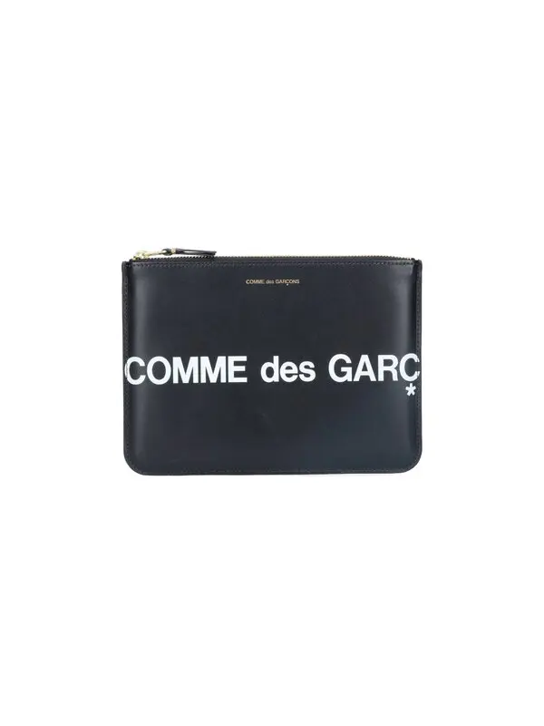 Comme Des Garçons Logo Print Leather Pouch - Black