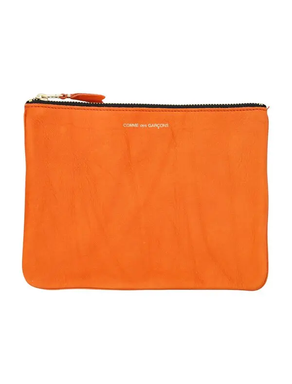 Comme Des Garçons Textured Leather Pouch Handbag 16.5cm X 22cm - Orange