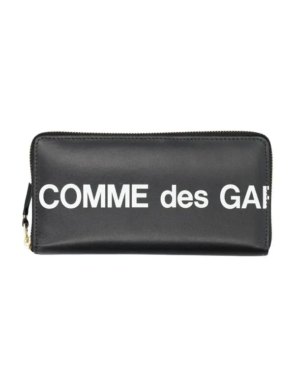 Comme Des Garçons Leather Logo Horizontal All-around Zip Wallet - Black