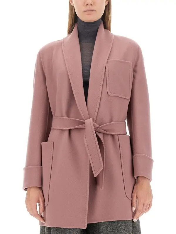 Max Mara Belted Wool-twill Jacket - Pink