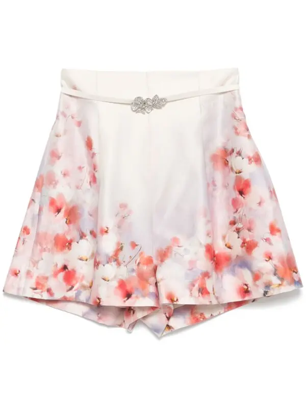 Zimmermann Belted Floral-print Silk And Cotton-blend Twill Shorts - Multicolour
