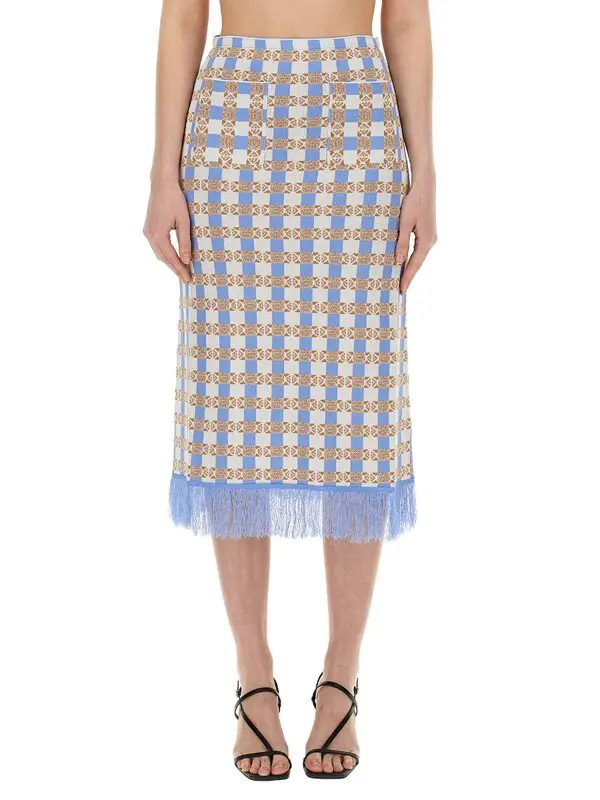 Baum Und Pferdgarten Checked Mini Skirt With Fringed Hem - Azure