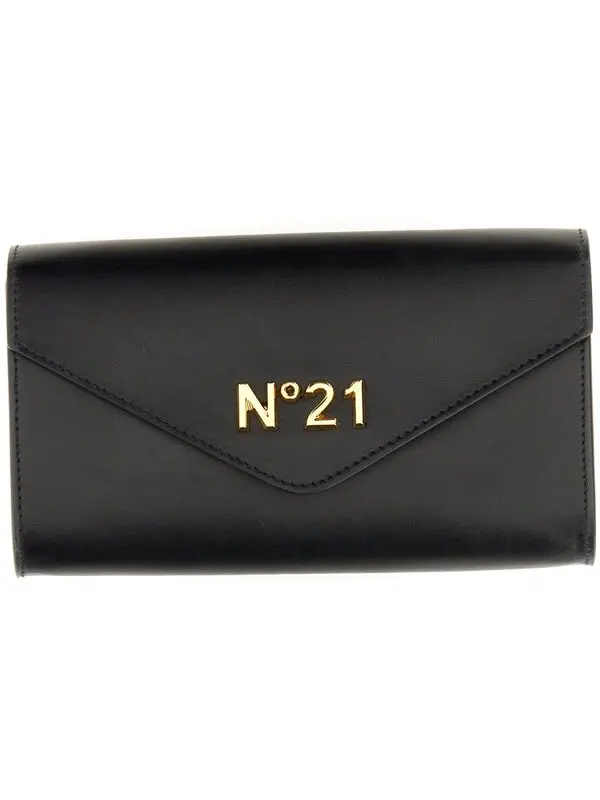 N°21 Leather Wallet With Logo - Black