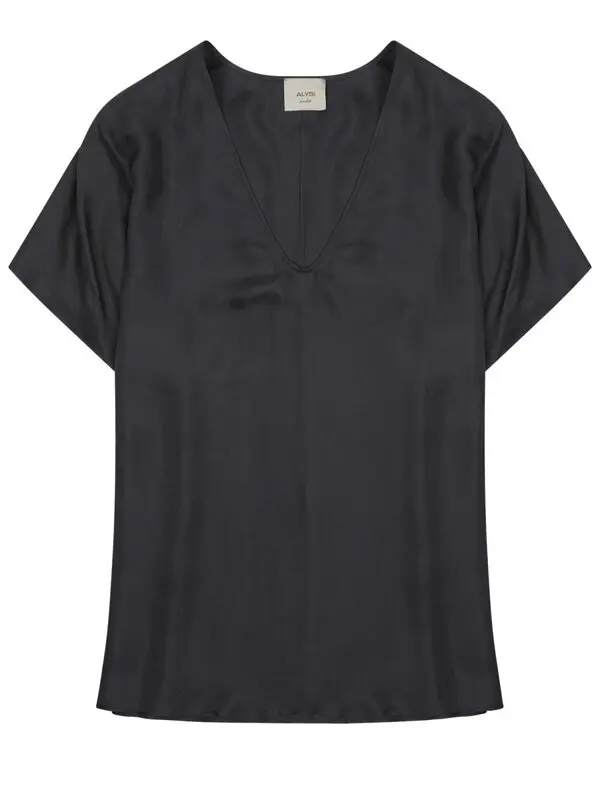 ALYSI Silk Twill Mini Fit Blouse - Charcoal