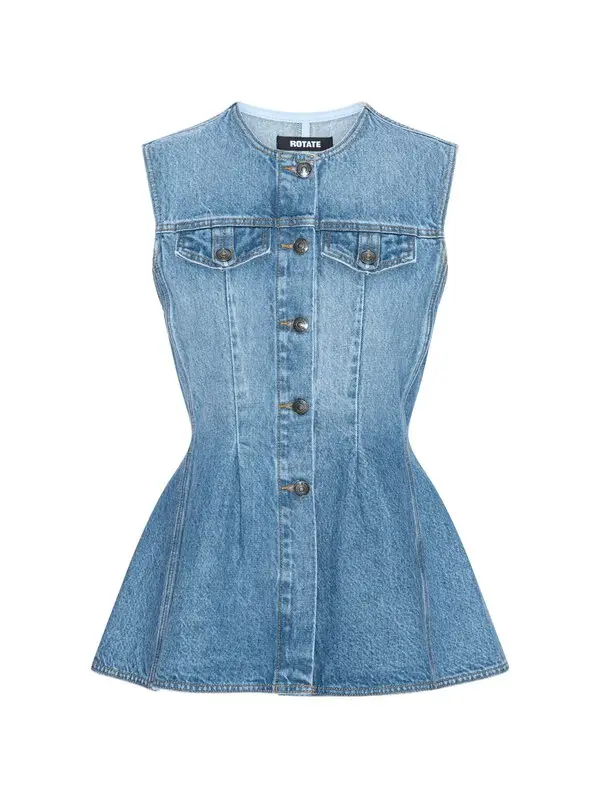 ROTATE BY BIRGER CHRISTENSEN Round Neck Button-up Shirt With Chest Pockets - Blu