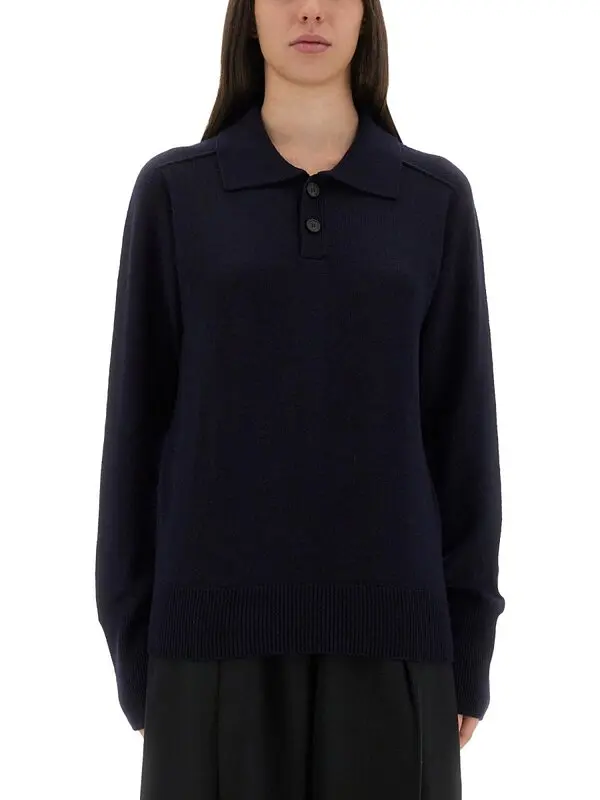 Studio Nicholson Inverness Polo Collar Shirt In Extraﬁne Merino Wool - Blue