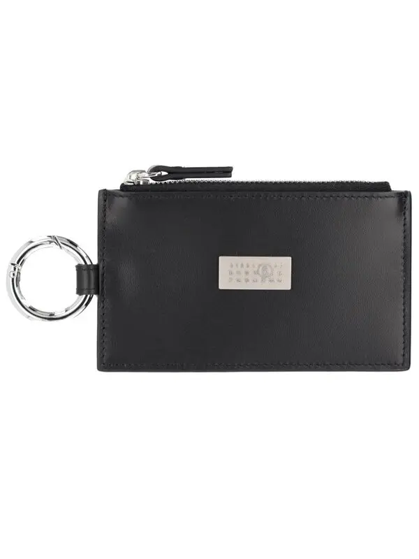 MAISON MARGIELA Leather Card Case With Zipper And Key Ring - Black