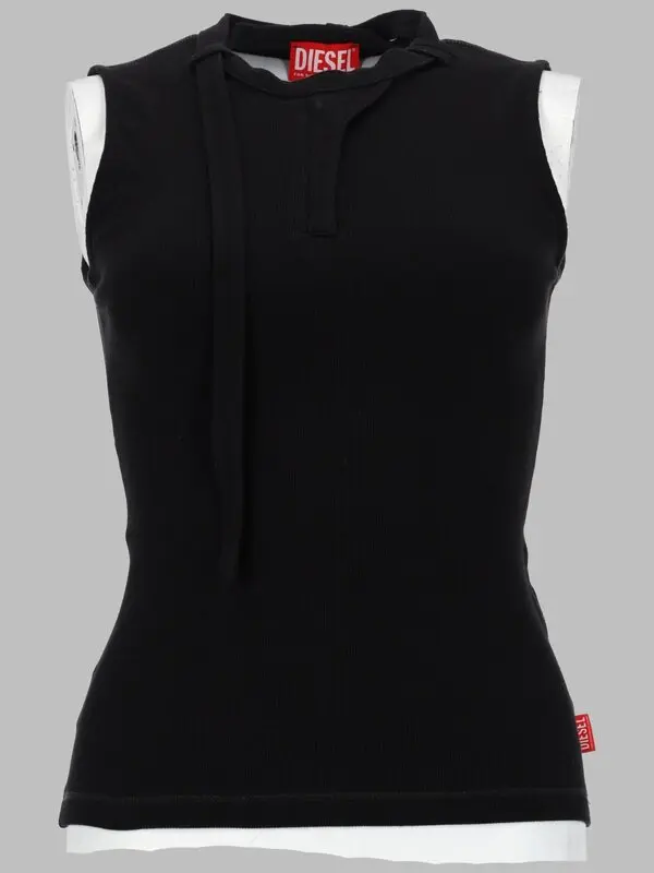 DIESEL® Hooded Sleeveless Ribbed Knit Top - Black