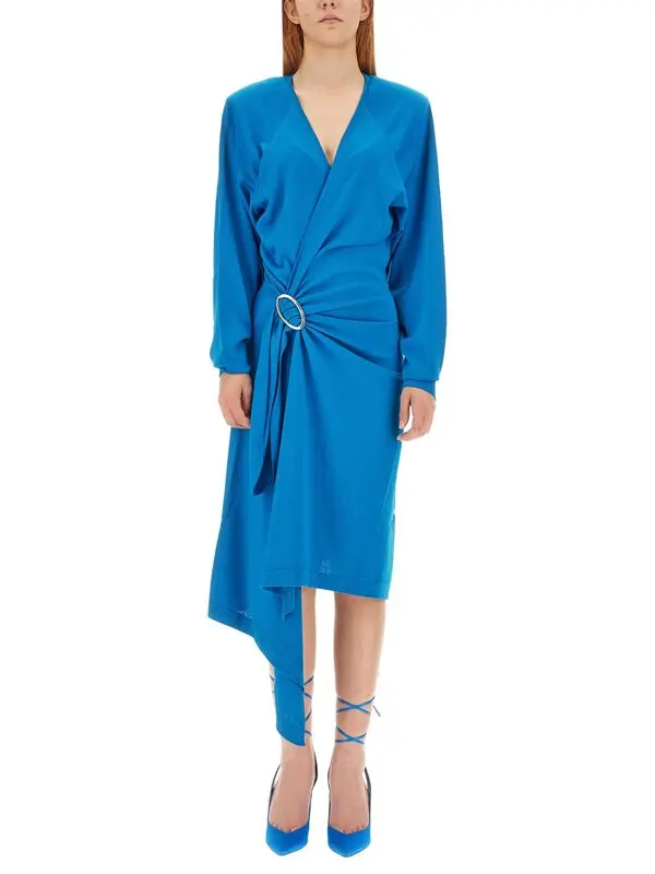 Attico Wool Midi Wrap Dress - Blue