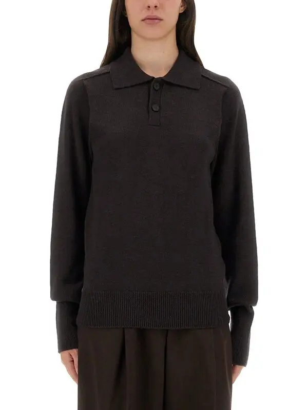Studio Nicholson Inverness Polo Collar Shirt In Extrafine Merino Wool - Brown