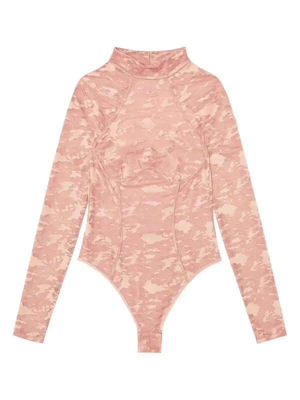 DIESEL® Long-sleeve Lace Mock Neck Bodysuit - Rosa
