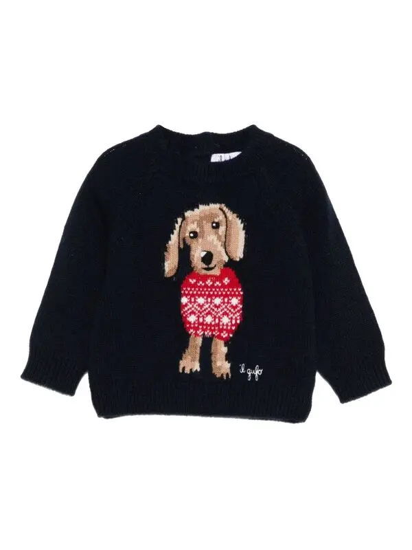 IL GUFO Mini Dog Graphic Wool Sweater - Blue