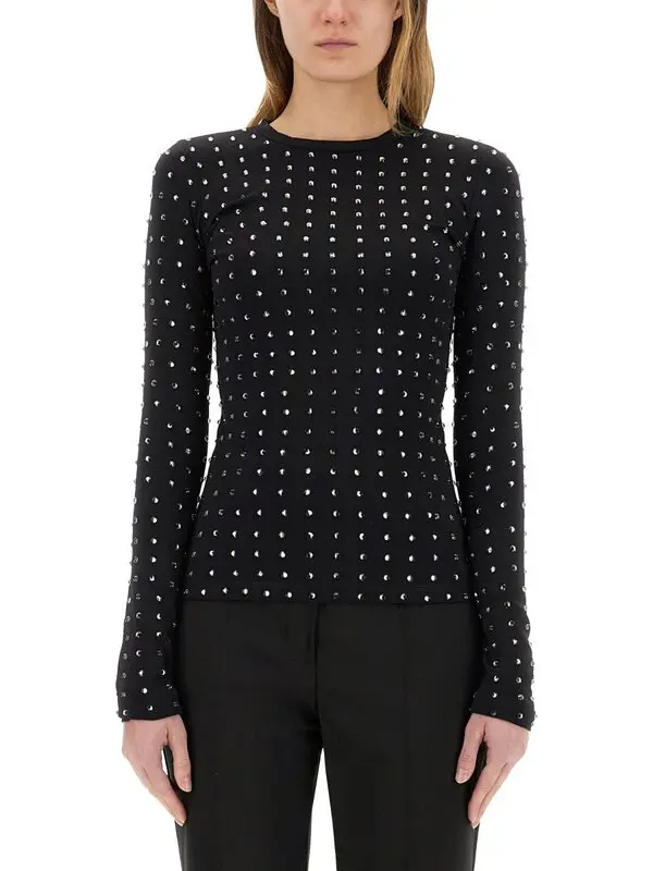 Sportmax Crystal-adorned Long Sleeve Top - Black