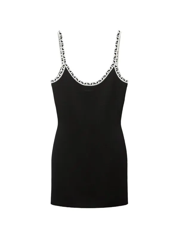 Versace Mini Dress With Round Neckline And Embroidered Logo - Nero